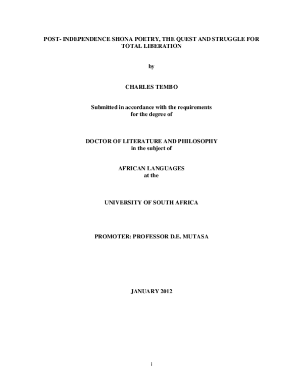 (PDF) Post-independence Shona poetry, the quest and struggle for total ...