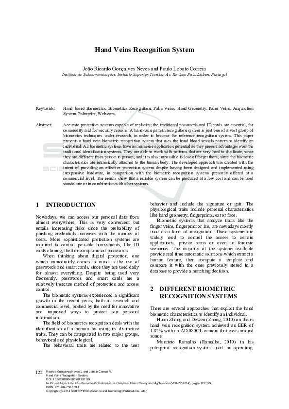 (PDF) Hand Veins Recognition System