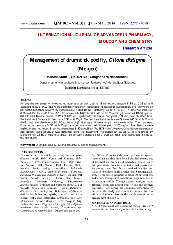 (PDF) Management of drumstick pod fly, Gitona distigma (Meigen)