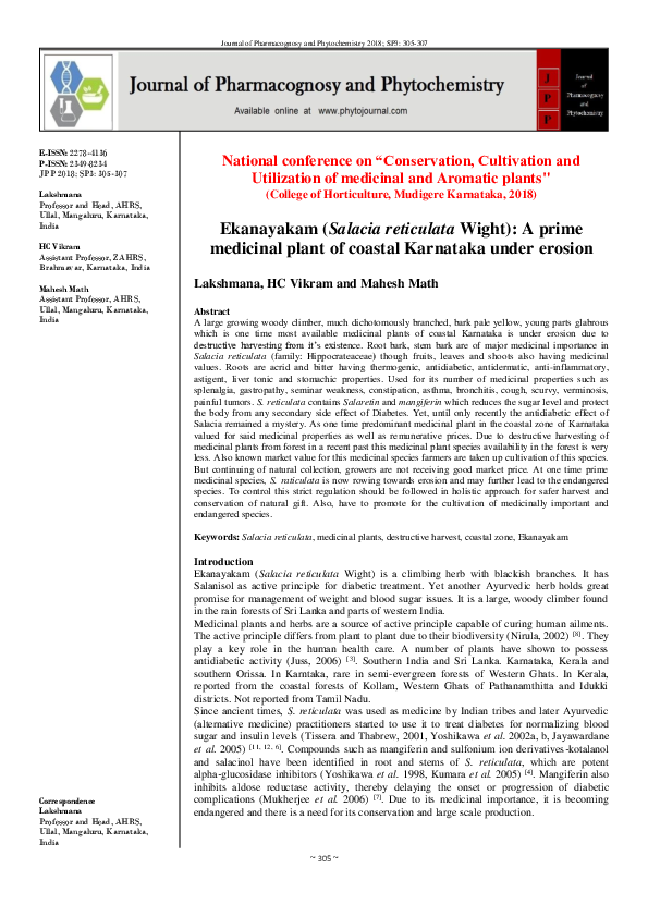 (PDF) Ekanayakam (Salacia reticulata Wight): A prime medicinal plant of ...