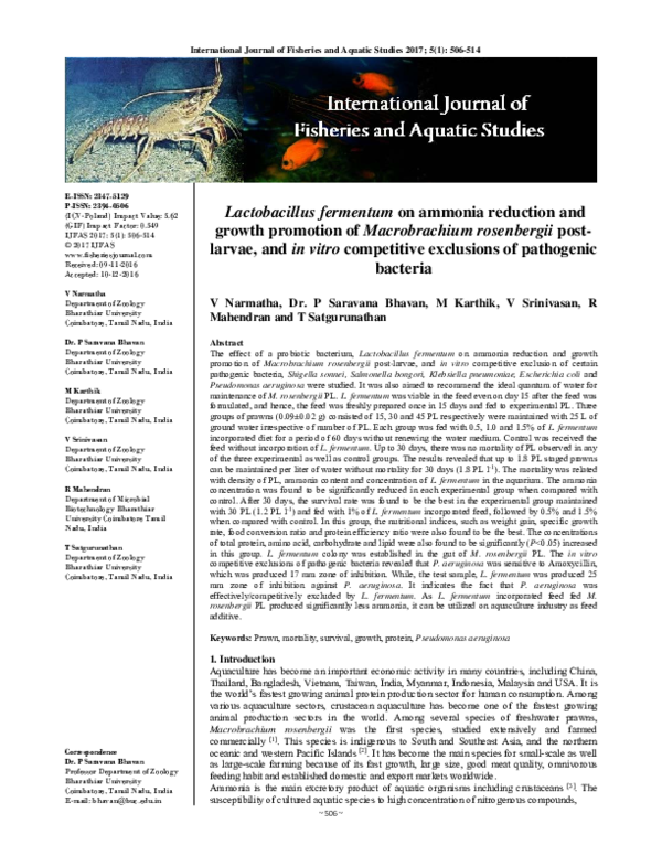 (PDF) Lactobacillus fermentum on ammonia reduction and growth promotion of Macrobrachium ...