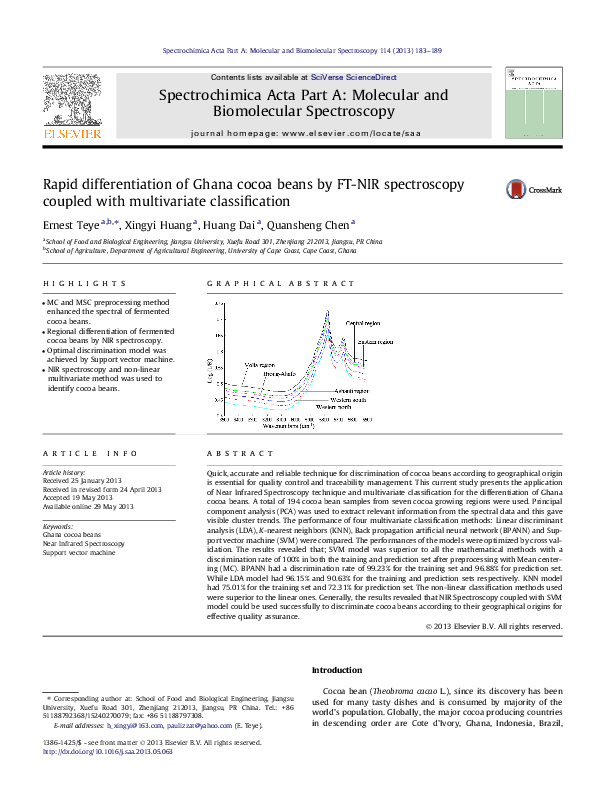 (PDF) Rapid differentiation of Ghana cocoa beans by FT-NIR spectroscopy coupled with ...