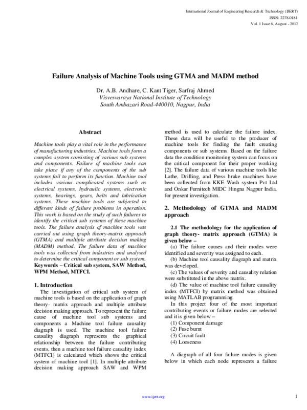 (PDF) Failure Analysis of Machine Tools using GTMA and MADM method