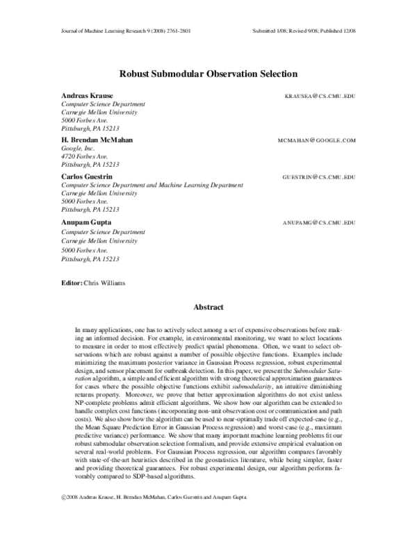 (PDF) Robust submodular observation selection | Anupam Gupta - Academia.edu