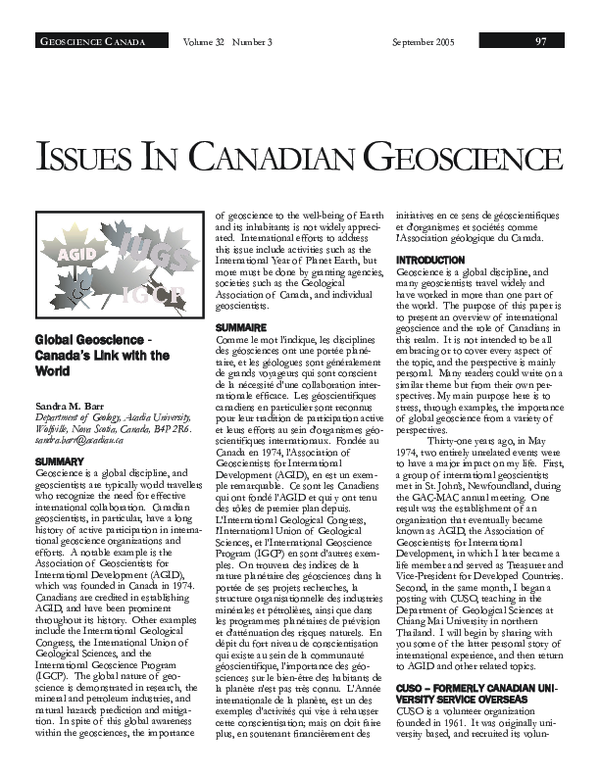 (PDF) Global Geoscience - Canada's Link with the World