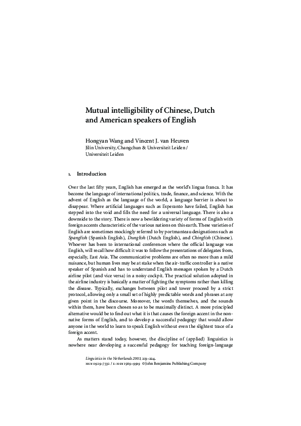 (PDF) Mutual intelligibility of Chinese, Dutch and American speakers of English