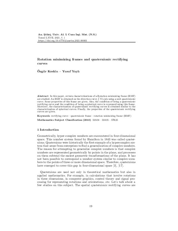 Pdf Rotation Minimizing Frames And Quaternionic Rectifying Curves