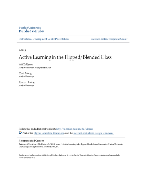 (PDF) Active Learning in the Flipped/Blended Class