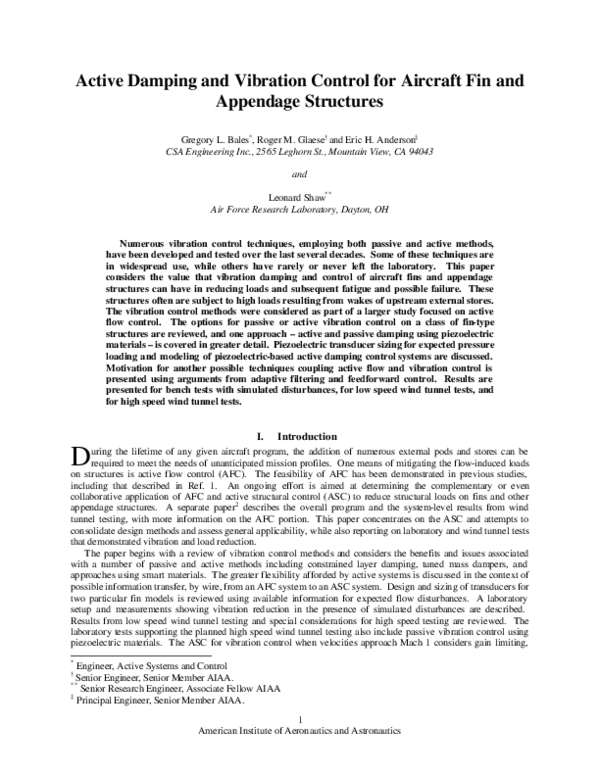 (PDF) Active Damping and Vibration Control for Aircraft Fin and Appendage Structures