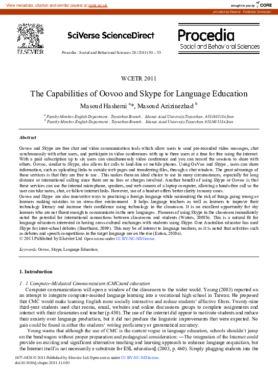 (PDF) The Capabilities of Oovoo and Skype for Language Education