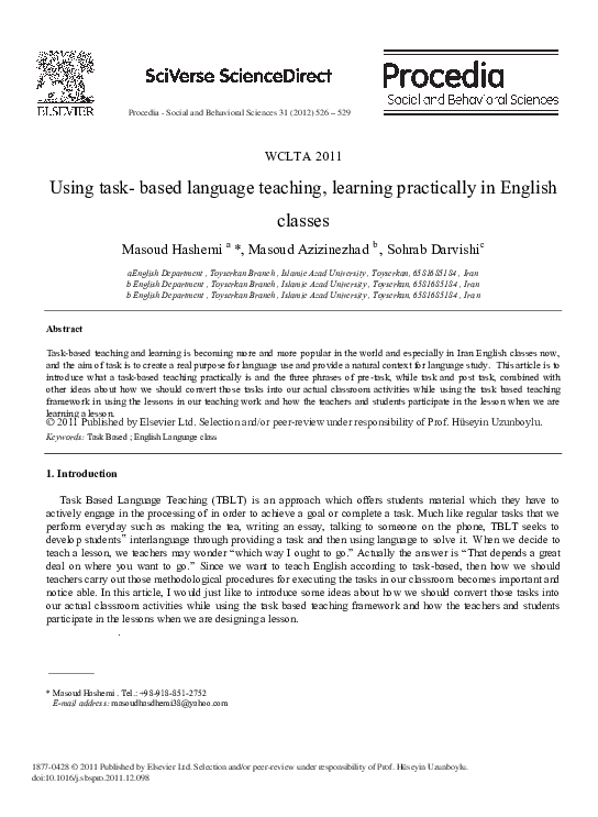 Pdf Using Task Based Language Teaching Learning Practically In English Classes