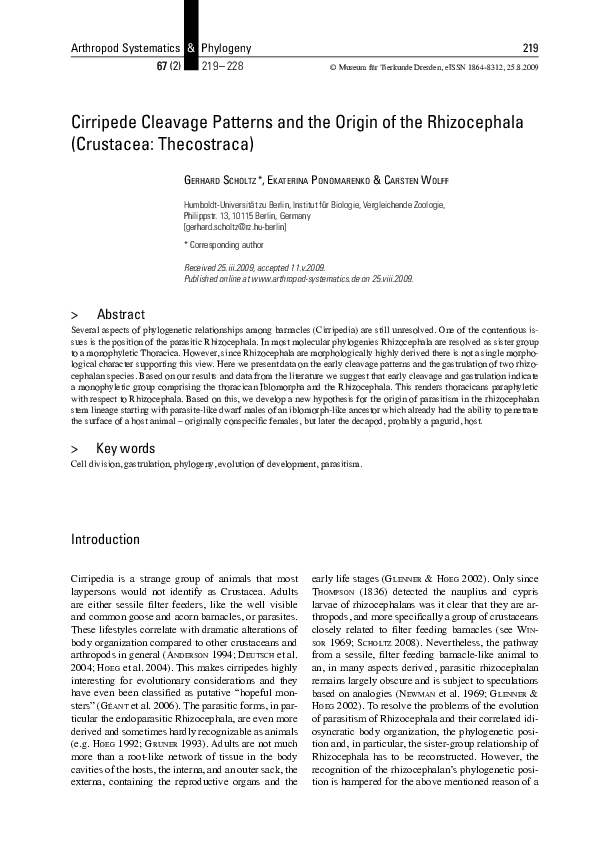 (PDF) Cirripede cleavage patterns and the origin of the Rhizocephala ...