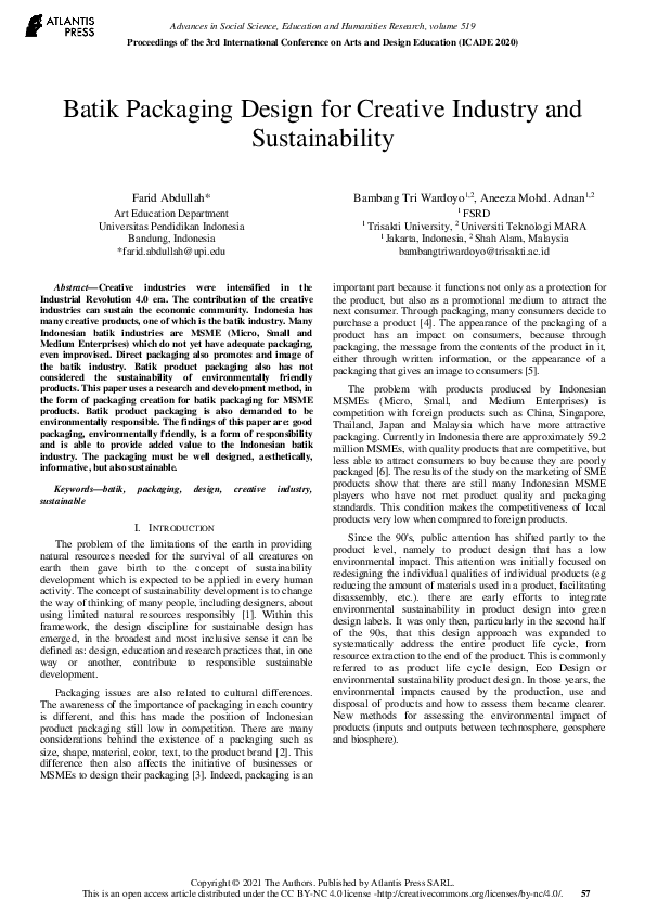(PDF) Batik Packaging Design for Creative Industry and Sustainability