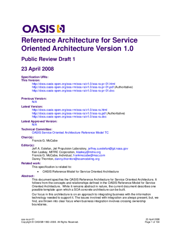 (PDF) Reference Architecture for Service Oriented Architecture Version 1.0