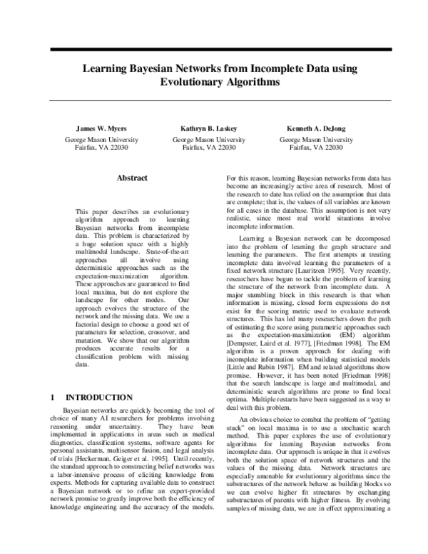 (PDF) Learning Bayesian Networks from Incomplete Data with Stochastic SearchAlgorithms