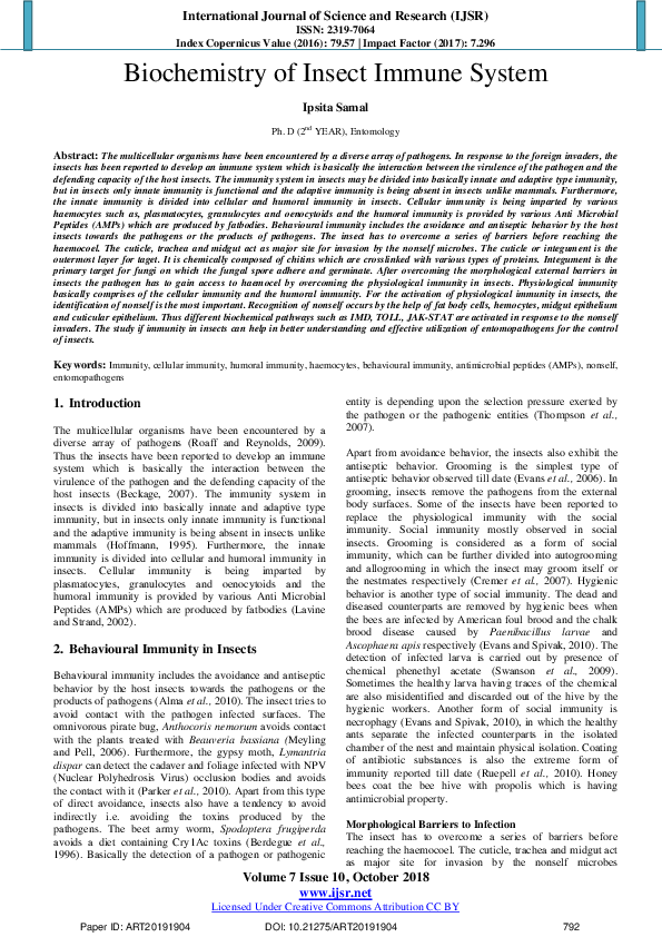 (PDF) Biochemistry of Insect Immune System
