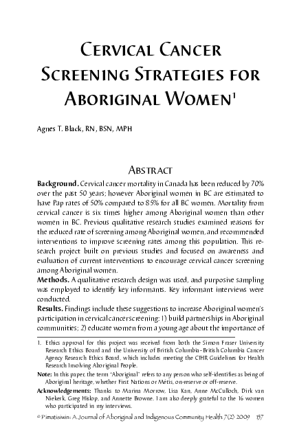 (PDF) Cervical cancer screening strategies for Aboriginal women