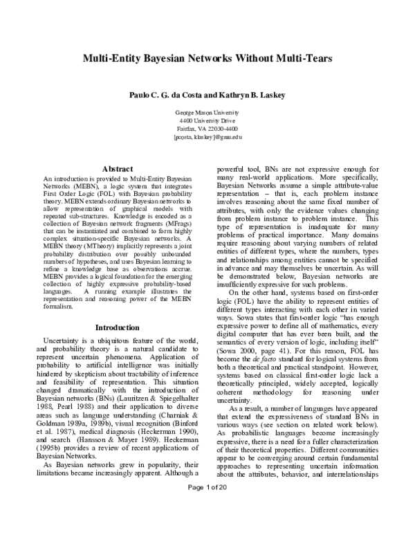 (PDF) Multi-entity bayesian networks without multi-tears