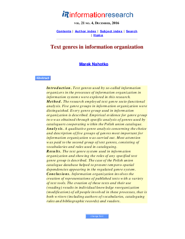 (PDF) Home Text genres in information organization