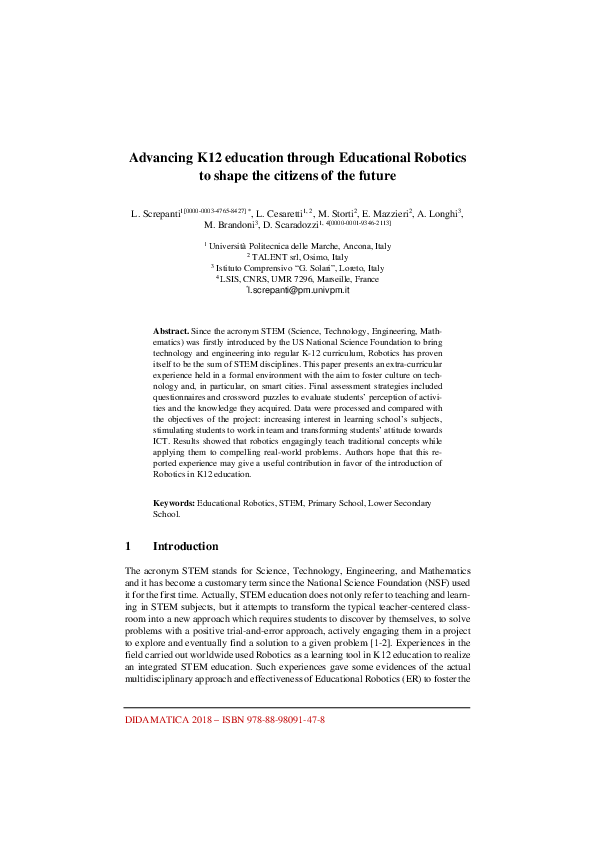 (PDF) Advancing K12 education through Educational Robotics to shape the ...