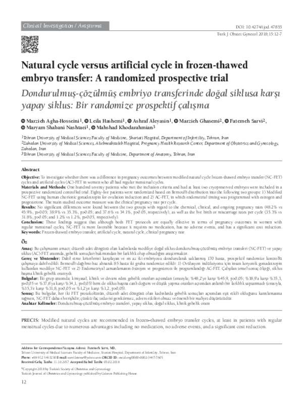 (PDF) Natural cycle versus artificial cycle in frozen-thawed embryo ...