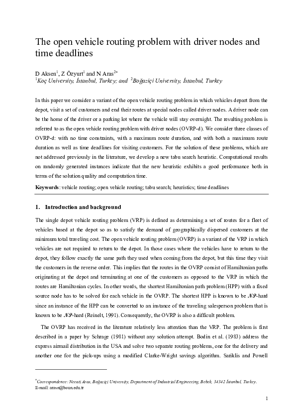 (PDF) Open vehicle routing problem with driver nodes and time deadlines ...