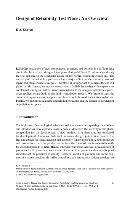 (PDF) Design of Reliability Test Plans: An Overview
