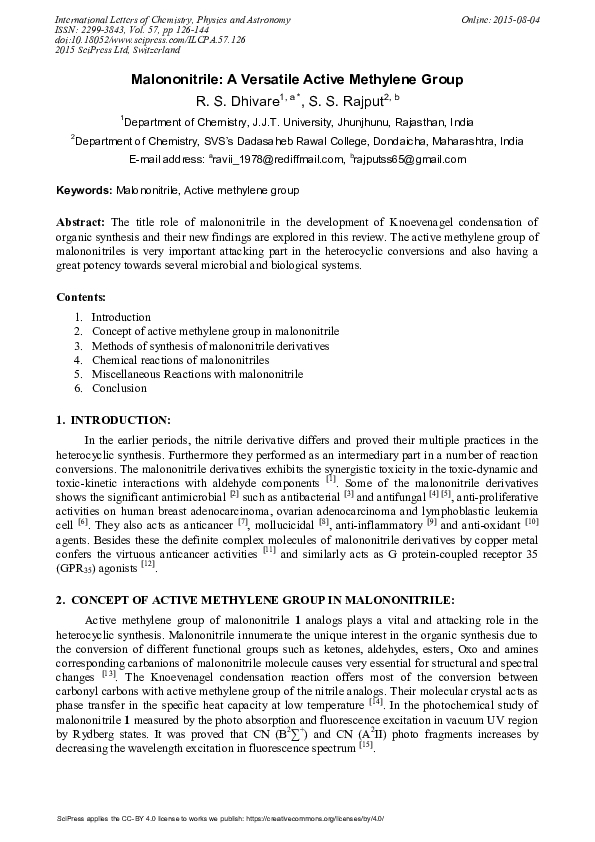 (PDF) Malononitrile: A Versatile Active Methylene Group