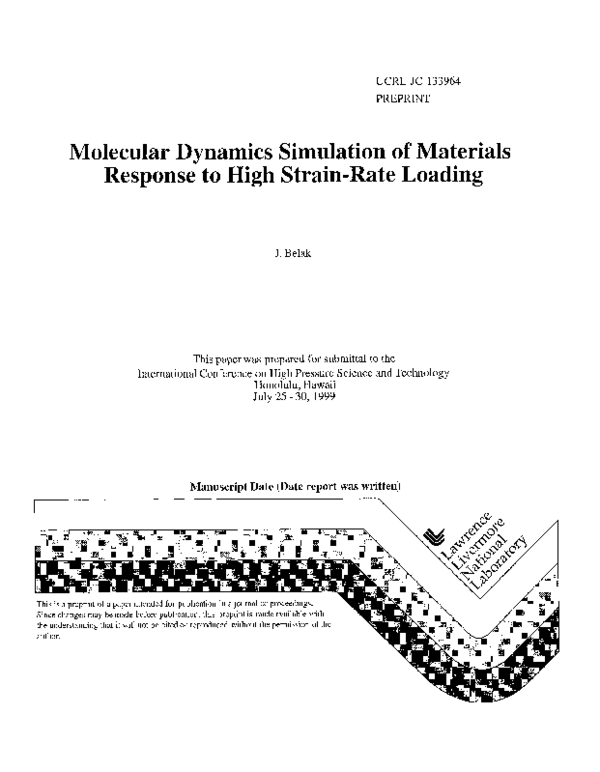 (PDF) Molecular dynamics simulation of materials response to high strain-rate loading
