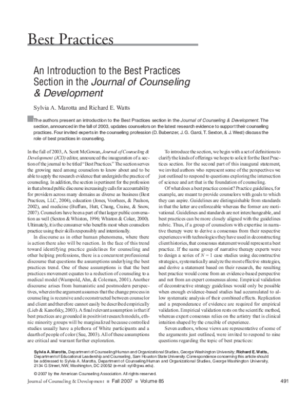(PDF) An Introduction to the Best Practices Section in the Journal of ...