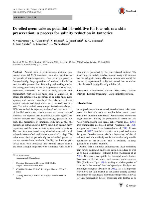 (PDF) De-oiled neem cake as potential bio-additive for low-salt raw ...