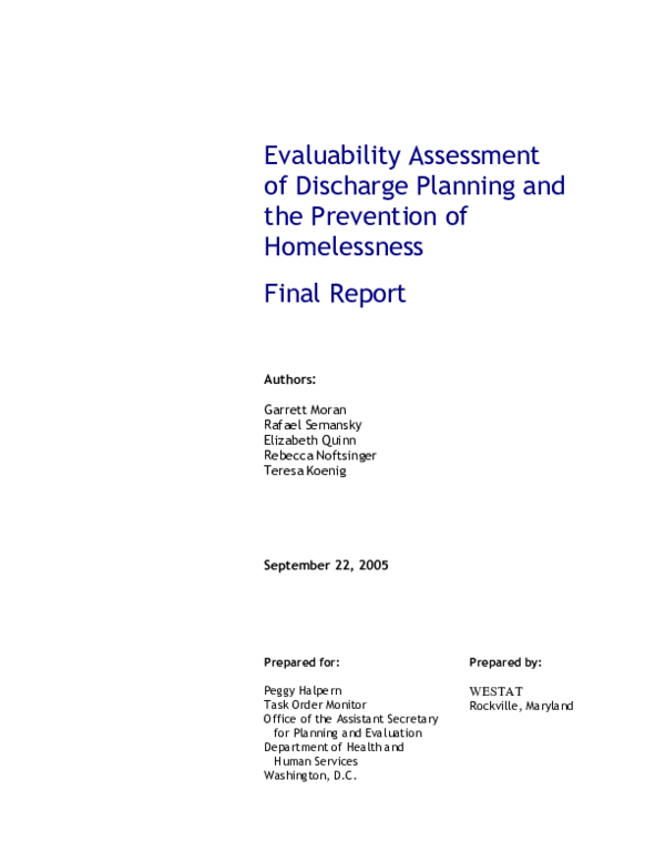 (PDF) Evaluability Assessment of Discharge Planning and the Prevention ...