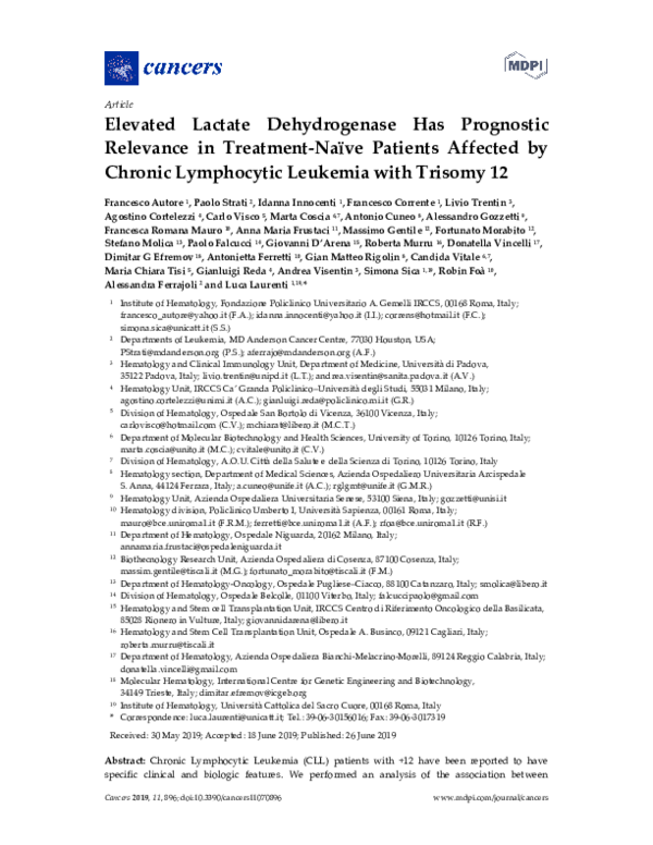 (PDF) Elevated Lactate Dehydrogenase Has Prognostic Relevance in ...