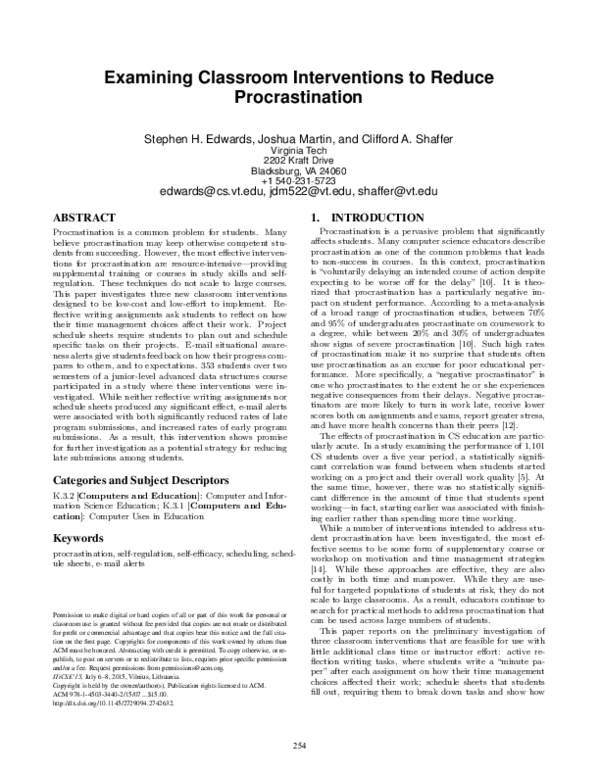 (PDF) Examining Classroom Interventions to Reduce Procrastination
