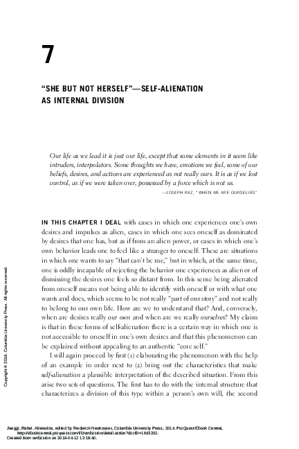 (PDF) “She but Not Herself”—Self-Alienation as Internal Division