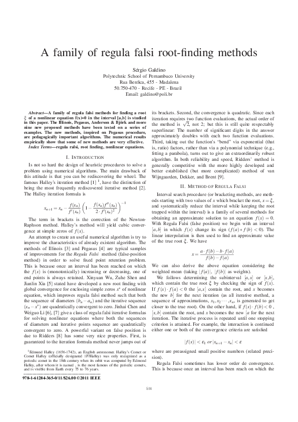 (PDF) A family of regula falsi root-finding methods