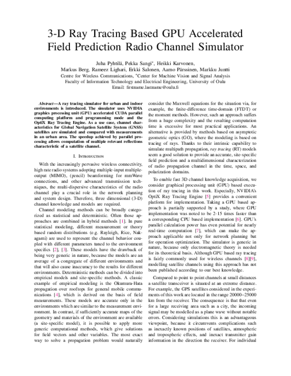 (PDF) 3-D Ray Tracing Based GPU Accelerated Field Prediction Radio Channel Simulator | Heikki ...
