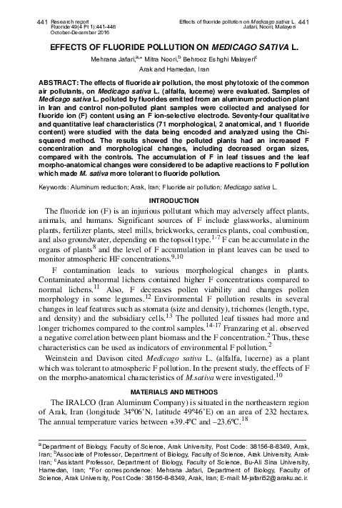 (PDF) Effects of Fluoride Pollution on Medicago Sativa L
