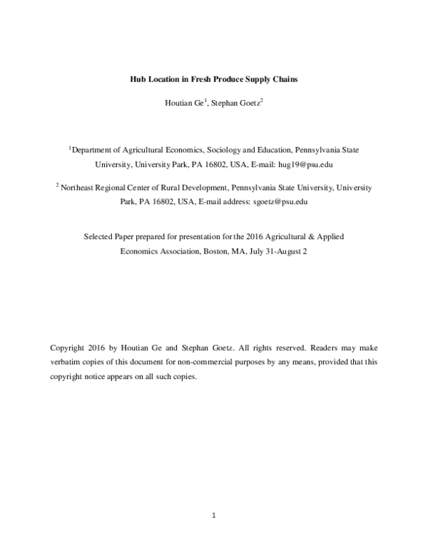 (PDF) Hub Location in Fresh Produce Supply Chains