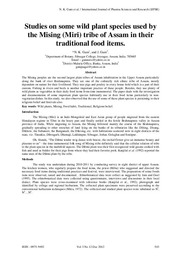 (PDF) Studies on some wild plant species used by the Mising (Miri ...