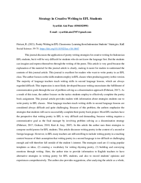 (PDF) Strategy in Creative Writing to EFL Students