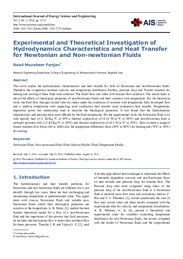 (PDF) Experimental and Theoretical Investigation of Hydrodynamics ...