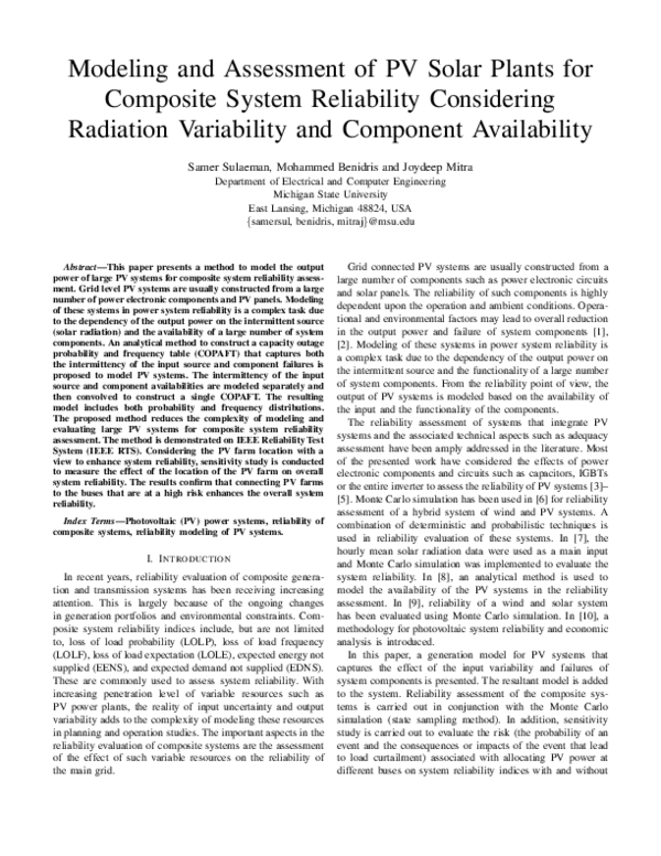(PDF) Modeling and assessment of PV solar plants for composite system ...