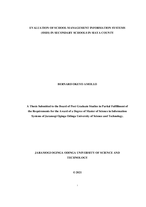 (PDF) EVALUATION OF SCHOOL MANAGEMENT INFORMATION SYSTEMS (SMIS) IN SECONDARY SCHOOLS IN SIAYA ...