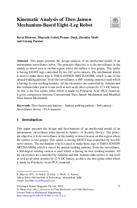 (PDF) Kinematic Analysis of Theo Jansen Mechanism-Based Eight-Leg Robot