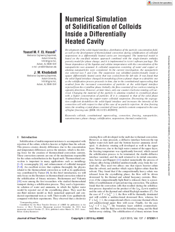 (PDF) Numerical Simulation of Solidification of Colloidal Suspensions Inside a Differentially ...
