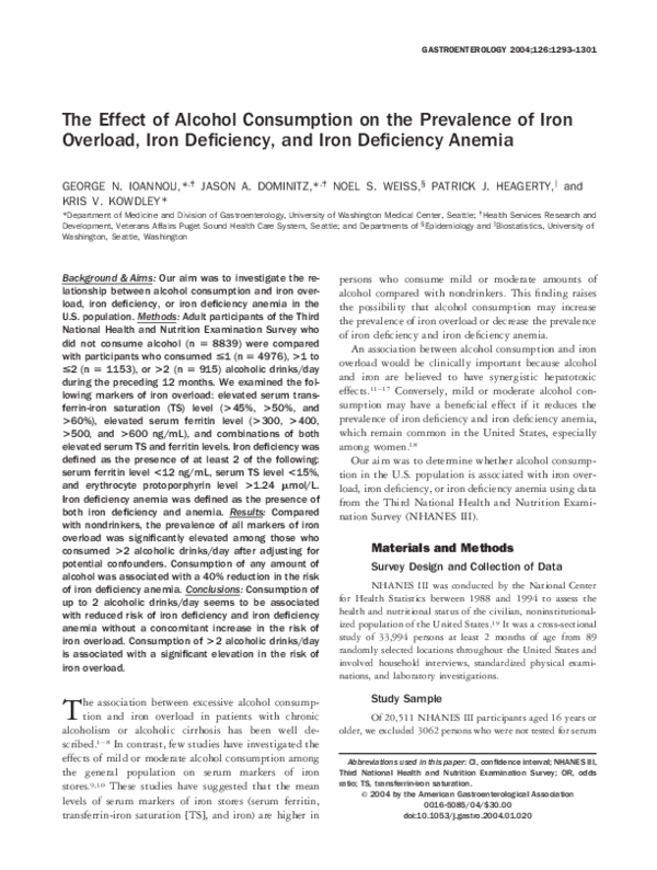 (PDF) The effect of alcohol consumption on the prevalence of iron ...