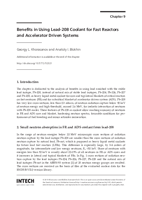 (PDF) Benefits in Using Lead-208 Coolant for Fast Reactors and ...