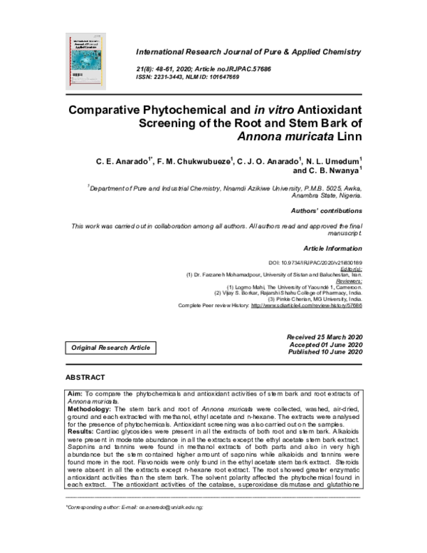 (PDF) Comparative Phytochemical and in vitro Antioxidant Screening of the Root and Stem Bark of ...