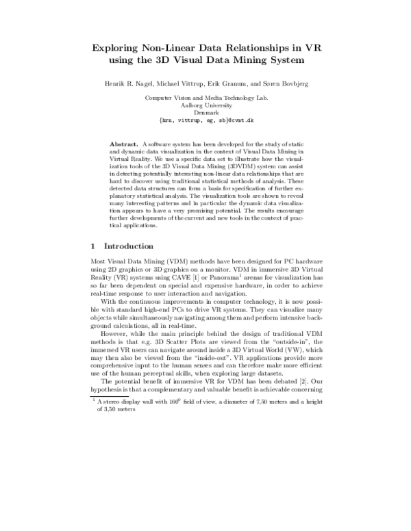 (PDF) Non-linear Data Analysis in VR with 3D Visual Data Mining